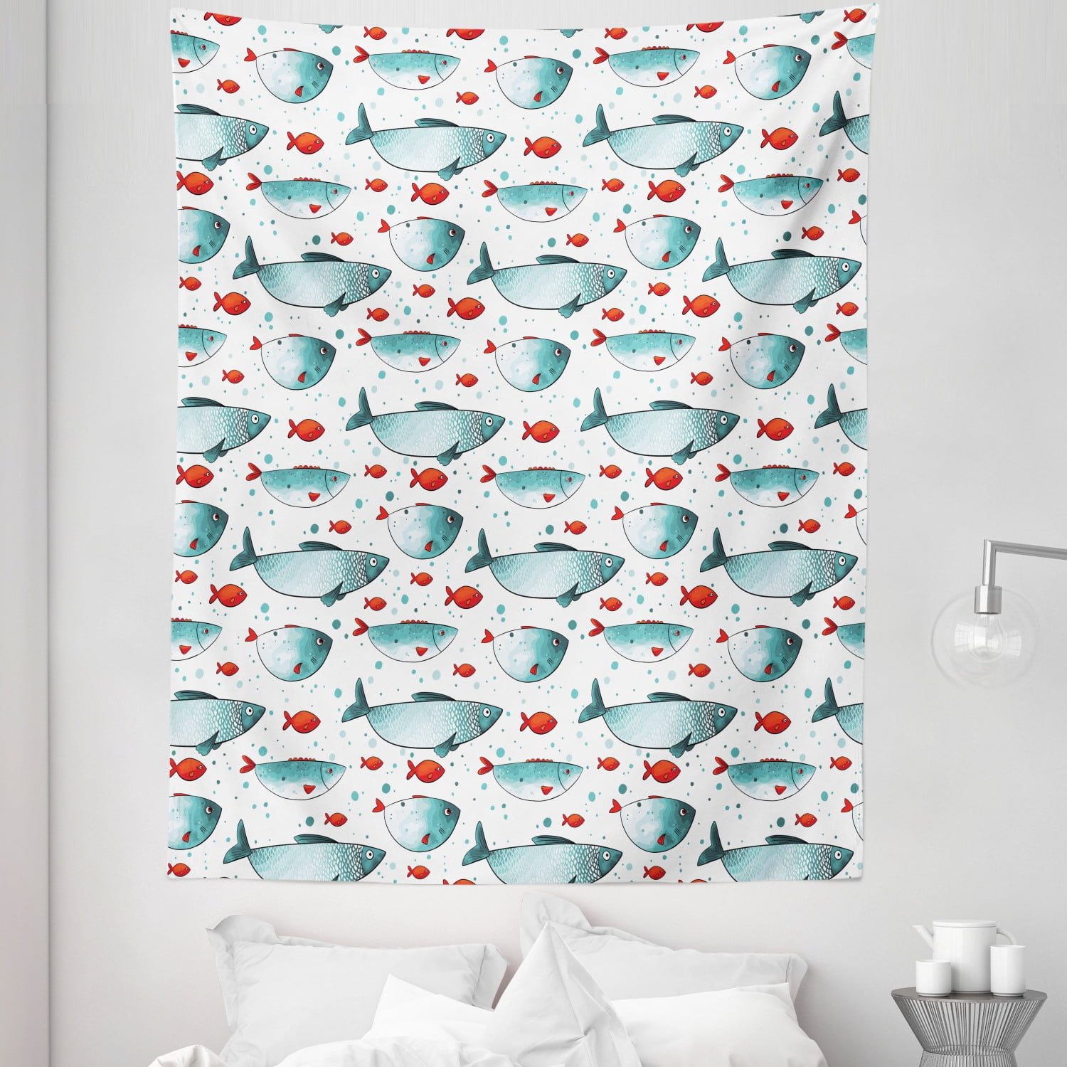 Fish Tapestry, Subaquatic Animal Pattern on Dotted Background Ocean ...