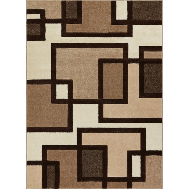 Uptown Squares Ivory & Brown Modern 6x9 7x9 ( 6'7" x 9'3" ) Geometric ...