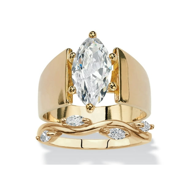 Palmbeach Jewelry Round Cubic Zirconia 2 Piece Wide Band Solitaire
