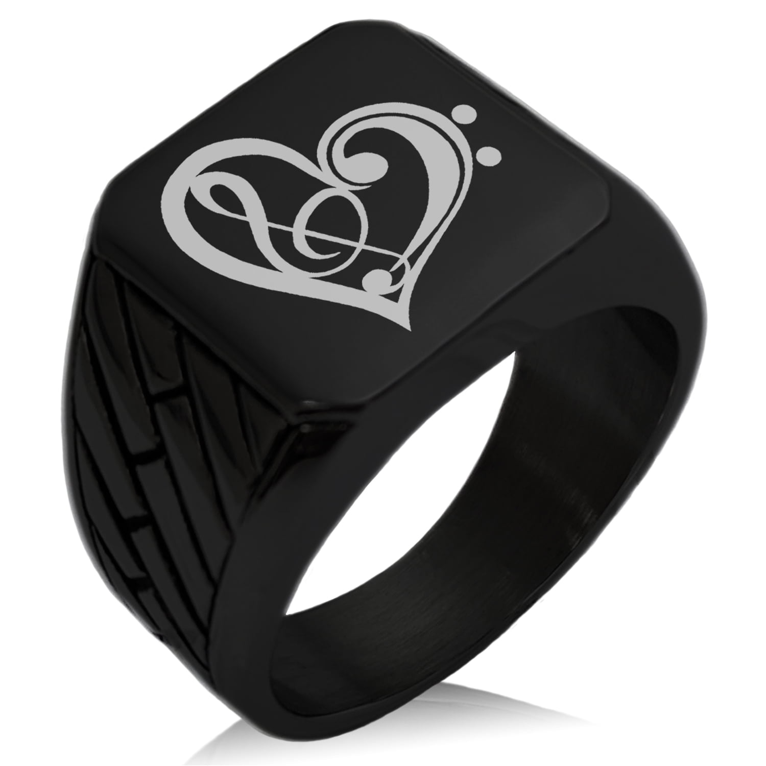 Stainless Steel Treble Bass Clef Heart Geometric Pattern Biker Style ...