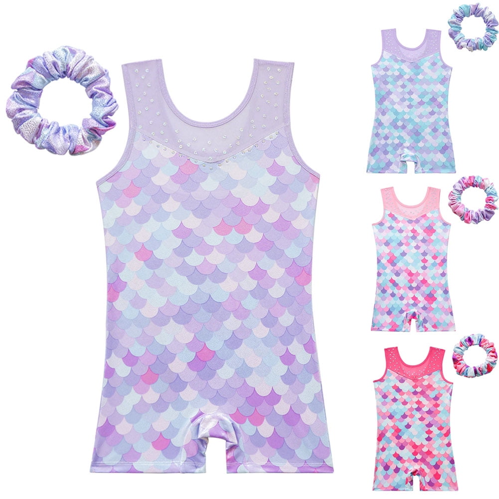 Mermaid Girls Leotards Gymnastics Sparkly Bead Mesh Dance Biketards ...