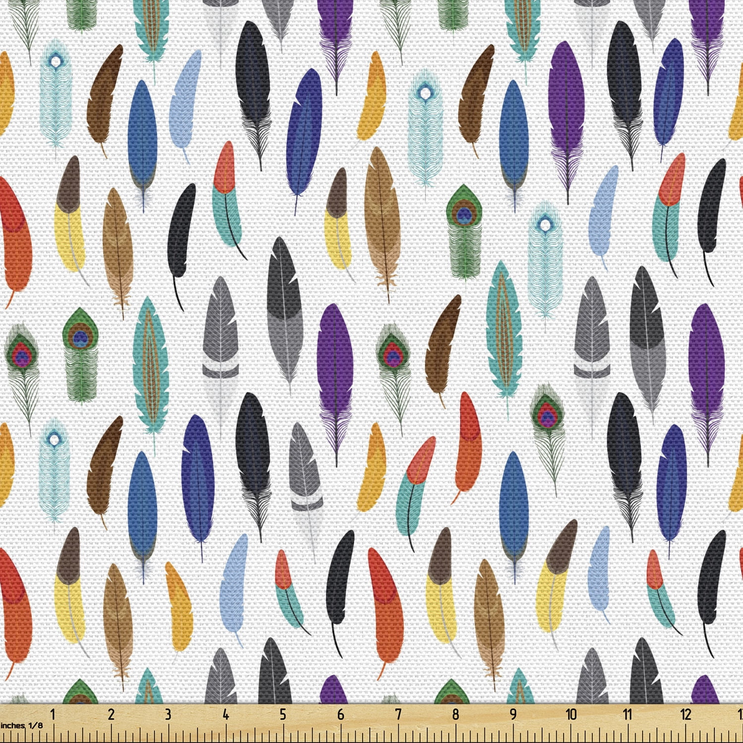 Feather Fabric by the Yard, Assortment of Colorful Quills Folklore ...