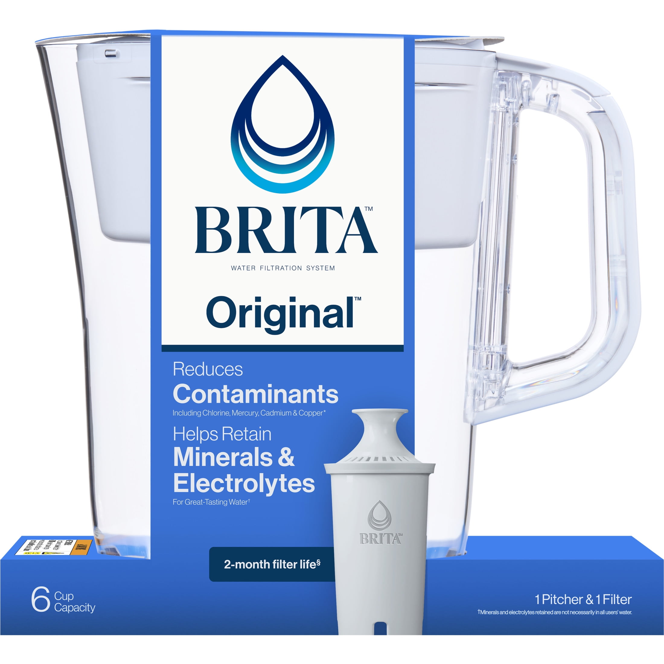 Brita Small 6 Cup Bright White Denali Water Filter Pitcher with 1 Brita ...