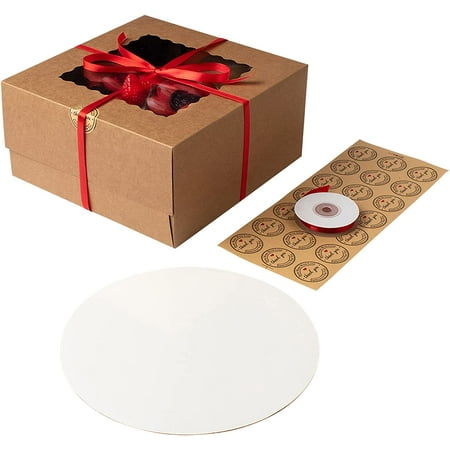 10 Packs 10" x 10" x 5" Cake Boxes with Window & 10" Round Cake Boards ...