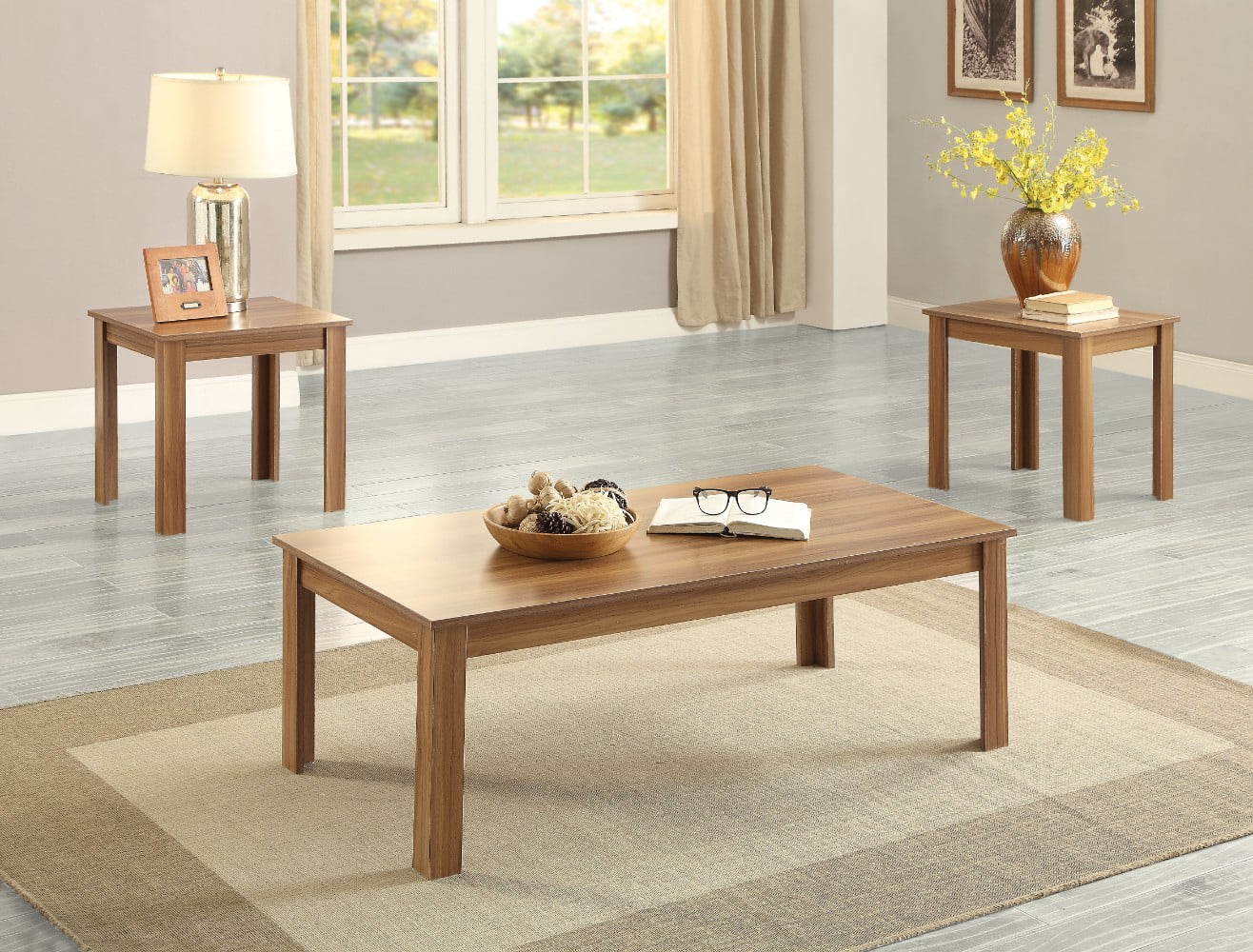 Wooden Coffee/End Table Set, 3 Piece Pack, Oak Brown - Walmart.com