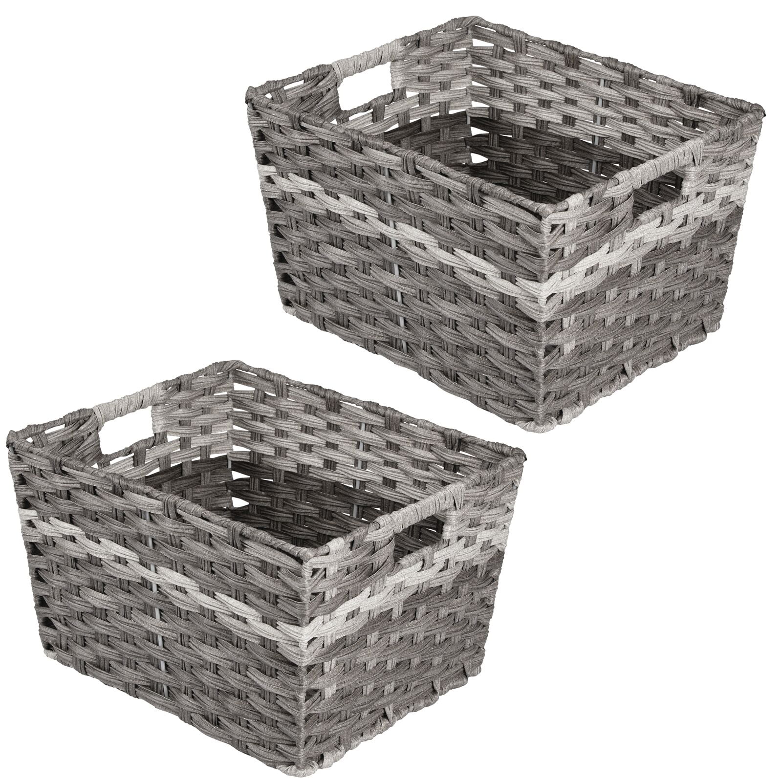 mDesign Wide Rectangular Woven Home Storage Basket Bin, 2 Pack - Gray ...