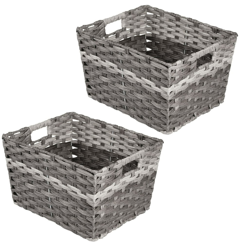 mDesign Wide Rectangular Woven Home Storage Basket Bin, 2 Pack - Gray ...