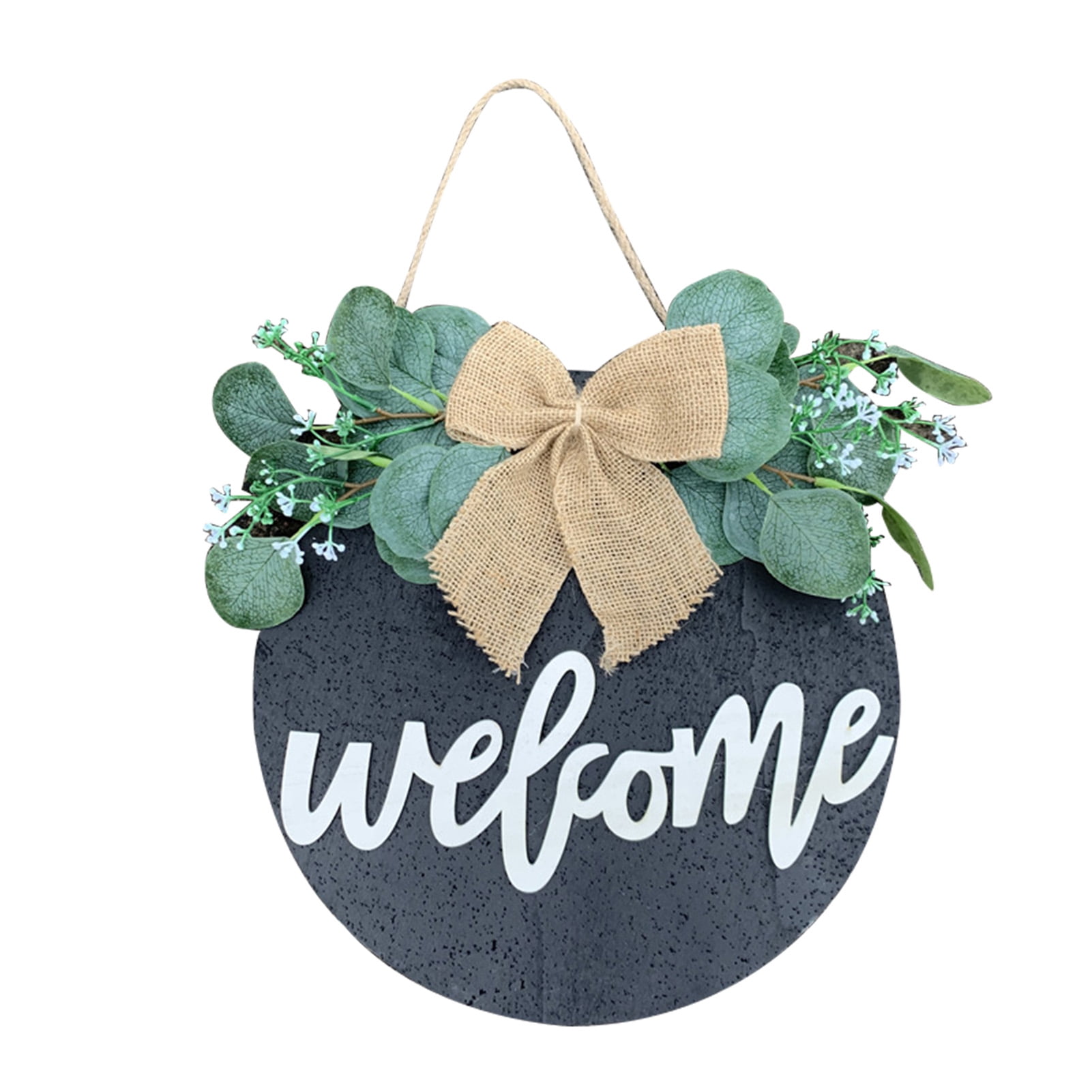 Door Sign for Home, Portable Hanging Plaque Bow Fake Plant Design Wood ...
