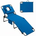 Blue 5-Fold Beach Lounge Chair With Face Hole, 2 Side Pockets, Non-Slip ...
