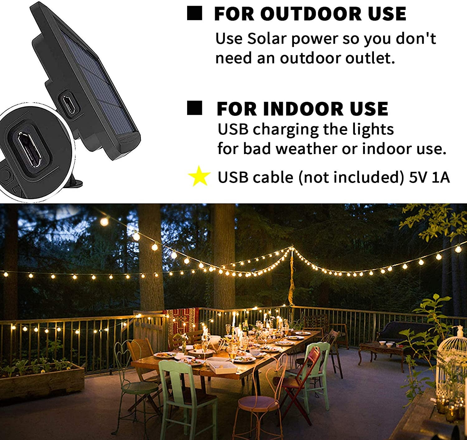 Buy Eva's Light 51ft LED Solar String Lights Outdoor- Waterproof with ...