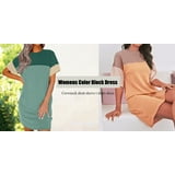 Fantaslook Summer Color Block Ribbed Dresses, Crewneck, Short Sleeve ...