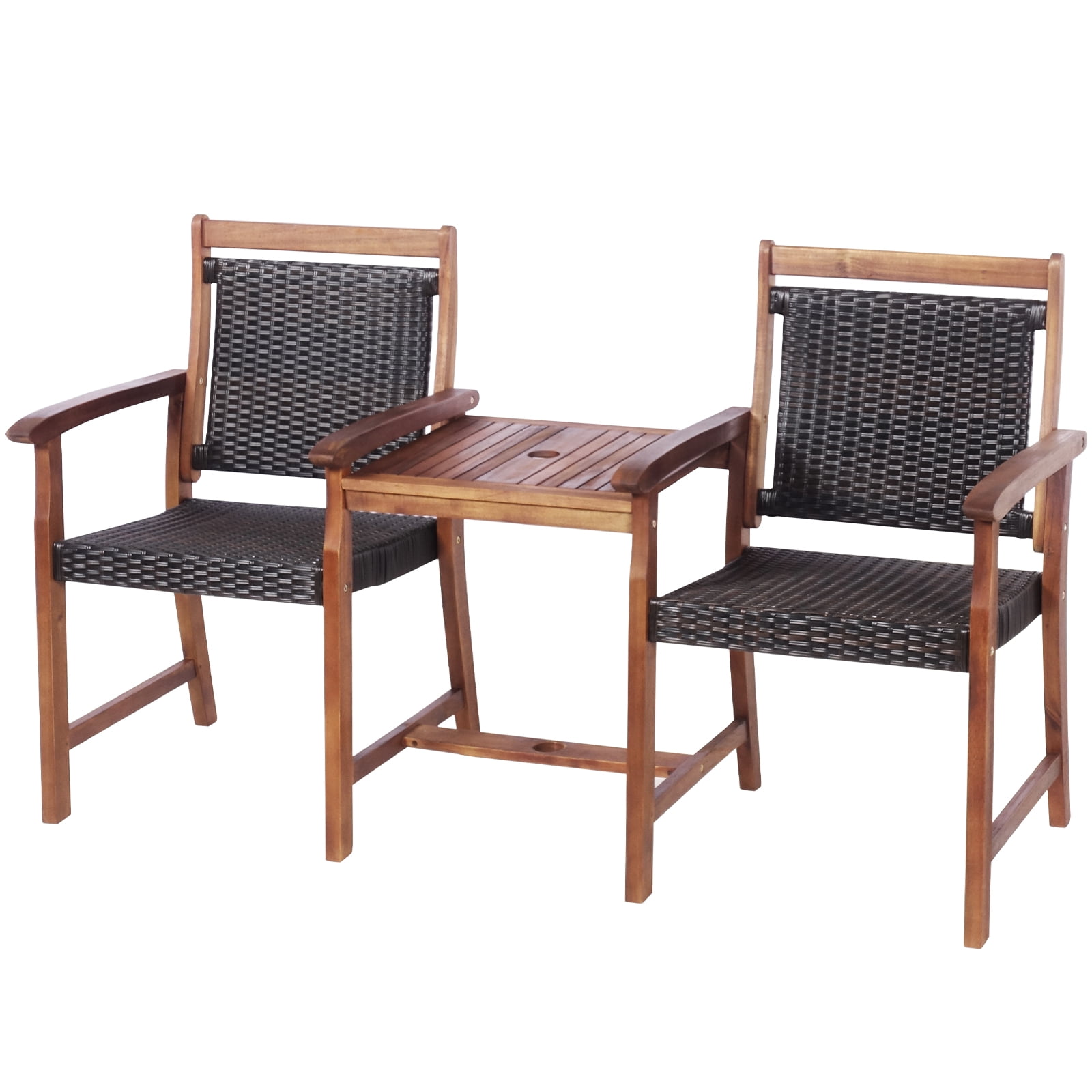 Click here for Patiojoy Patio Rattan Loveseat Acacia Wood Bench W... prices