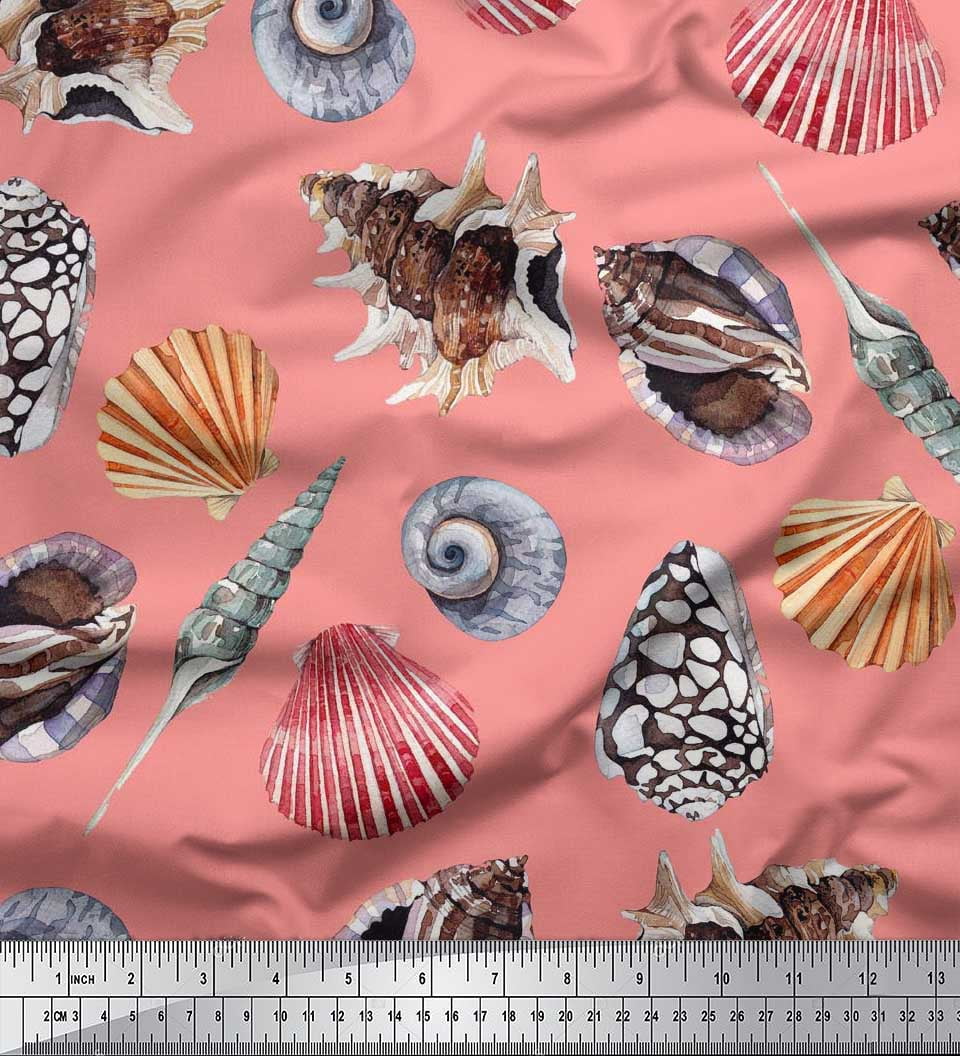 Soimoi Cotton Duck Fabric Colorful Shells Ocean Print Fabric by the ...