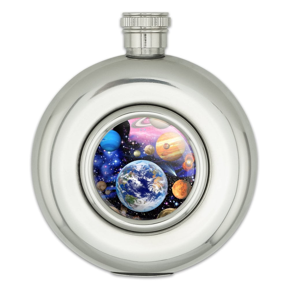 Planets Solar System Earth Nebula Round Stainless Steel 5oz Hip Drink ...