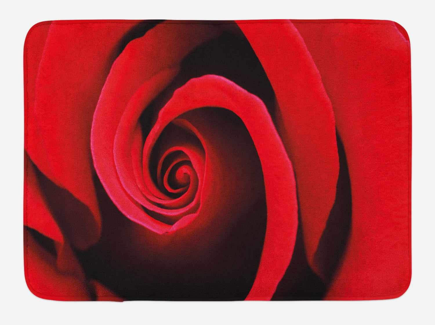 Rose Bath Mat, Extreme Close Up of Red Rose Bloom Swirled Spiral Petals ...
