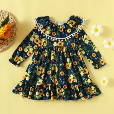 YEEDISON Toddler Girl Fall Clothes Floral Print Long Flying Sleeve Girls Dress Boho Kids Dresses ...