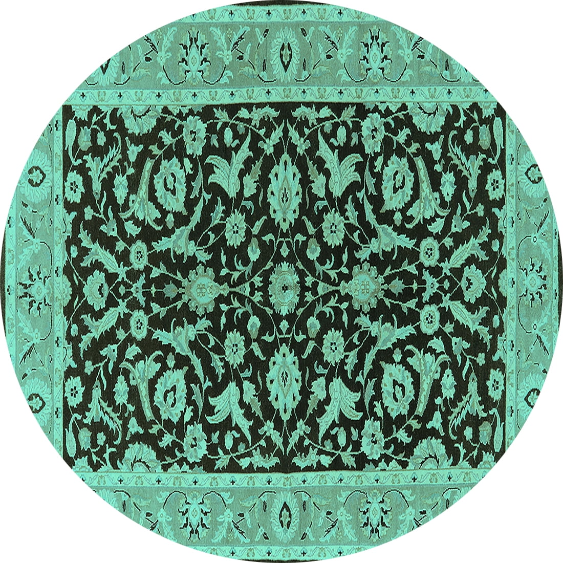 Ahgly Company Indoor Round Oriental Turquoise Blue Traditional Area ...