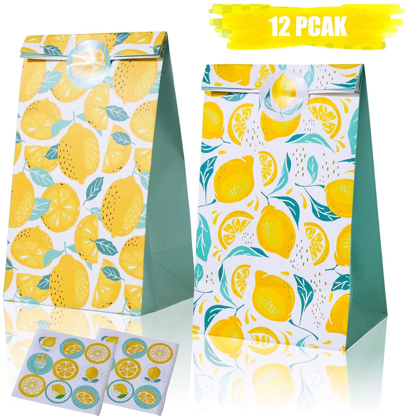 So Fresh Lemon Gift Bags Lemon Pattern Treat Bag Citrus Lemonade Party ...