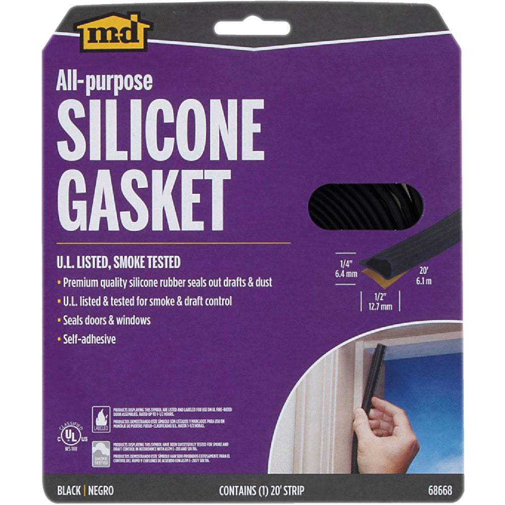 1PACK M D 1 4 In X 1 2 In X 20 Ft Black All Purpose Silicone Gasket 1PACK M D 1 4 In X 1 2 In X 20 Ft Black All Purpose Silicone Gasket