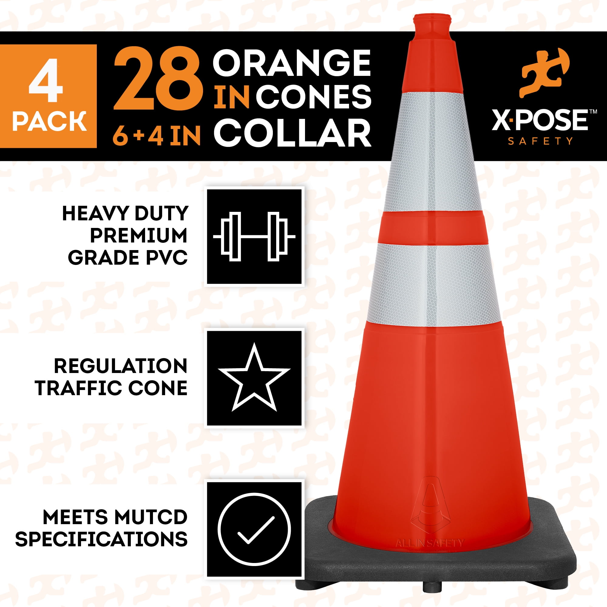 Xpose Safety 28 Inch Orange Traffic Cones with 6" & 4" Collar ...