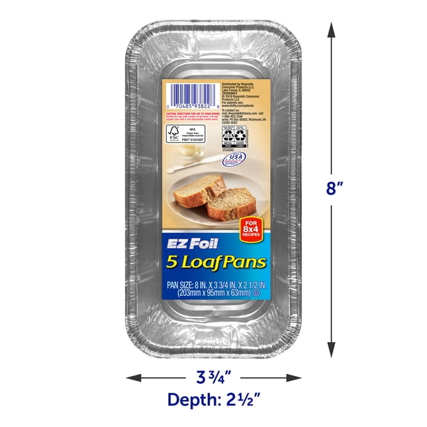 EZ Aluminum Foil Loaf Pans with Lids, Medium, 8 x 4 inch, 5 Count ...