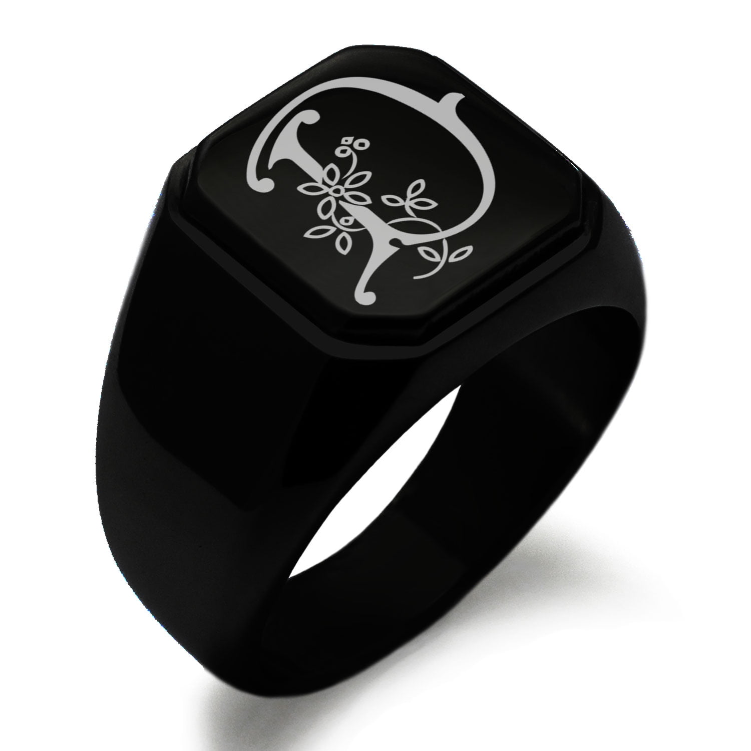 Stainless Steel Letter D Initial Floral Monogram Engraved Engraved ...