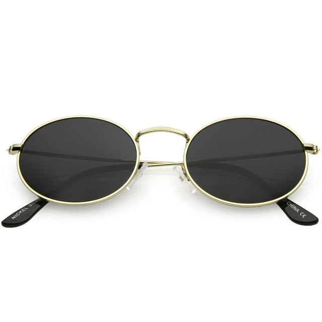 Small Metal Oval Sunglasses Slim Arms Neutral Colored Lens 51mm (Gold ...