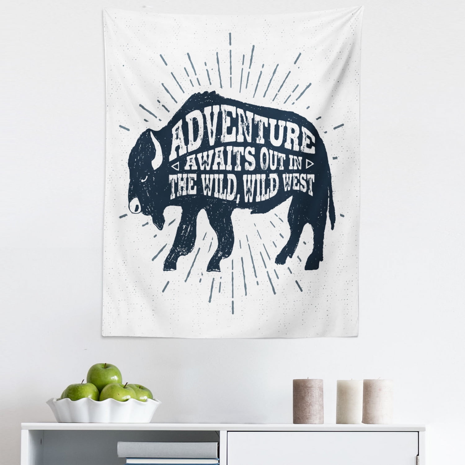 Adventure Tapestry, Hand Drawn Tribal Art Design with Buffalo and ...