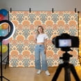 8x6ft Photo Backdrop, Orange Blue Geometric Soft Polyester Backdrop ...