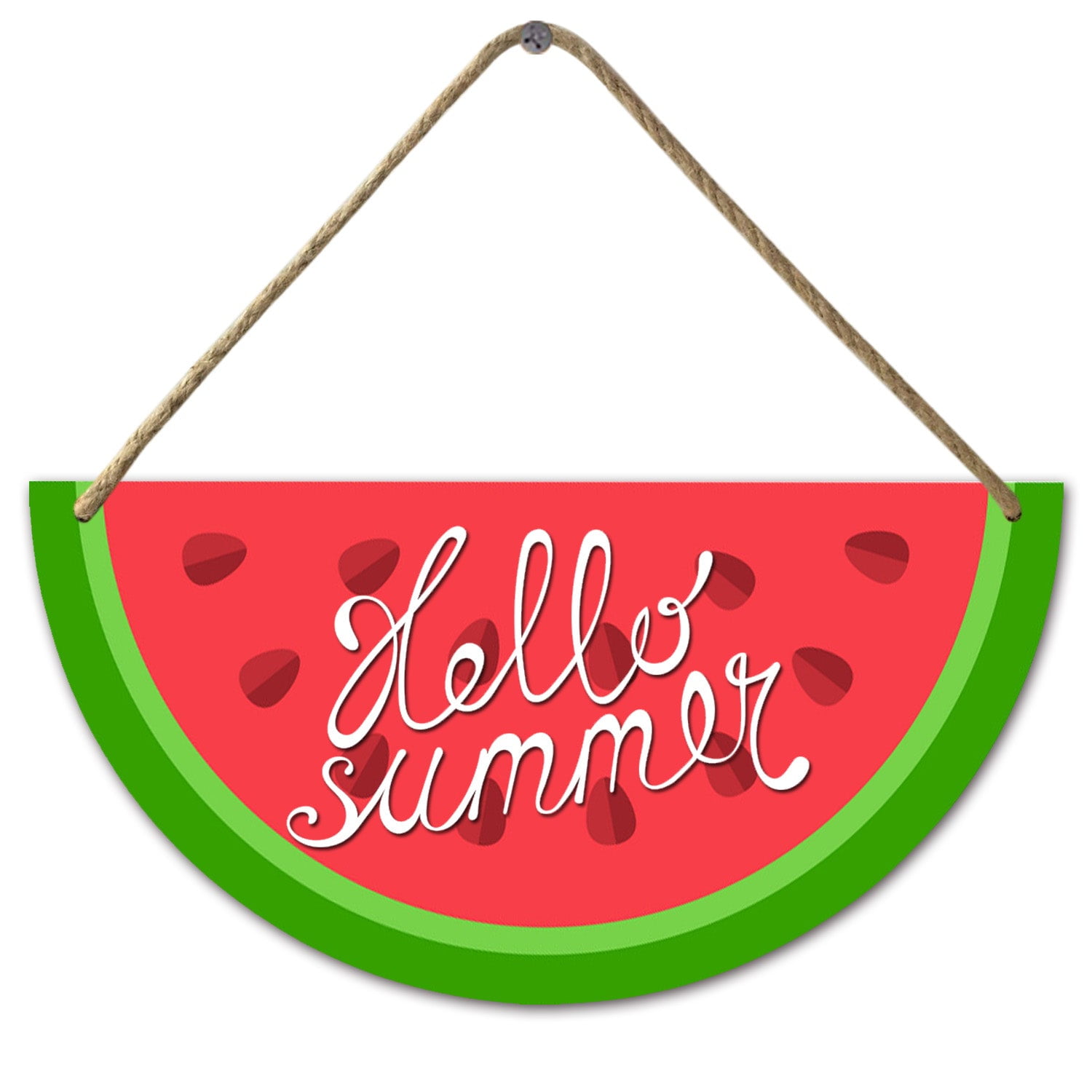 Eveokoki Watermelon Door Sign Hello Summer Door Hanger Wood Front Door