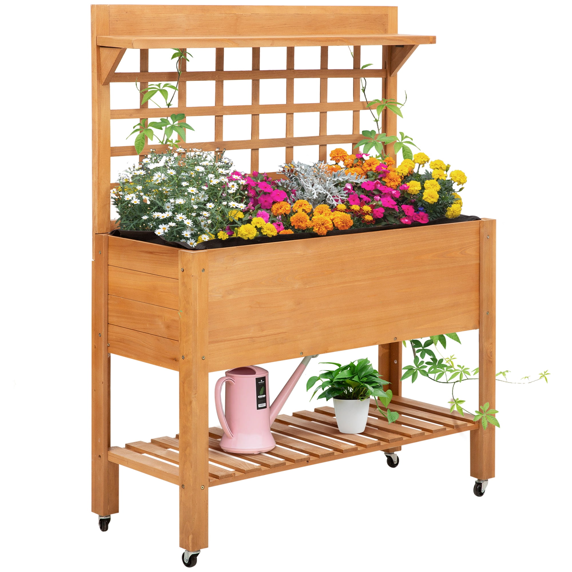 Click here for Outsunny Wooden Raised Garden Bed With Wheels And... prices