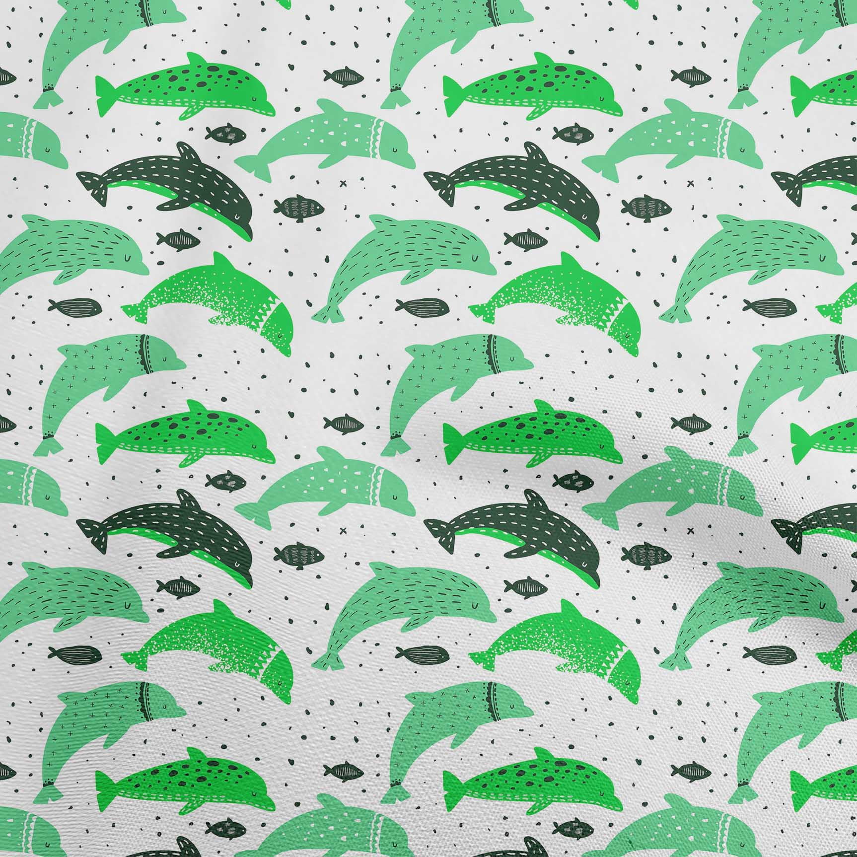 oneOone Cotton Silk Green Fabric Beach Dolphin Sewing Material Print ...