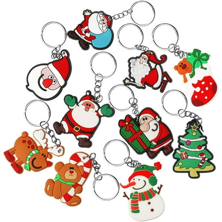 40 Pieces Christmas Keychains Cartoon Key Rings Including Snowman ...