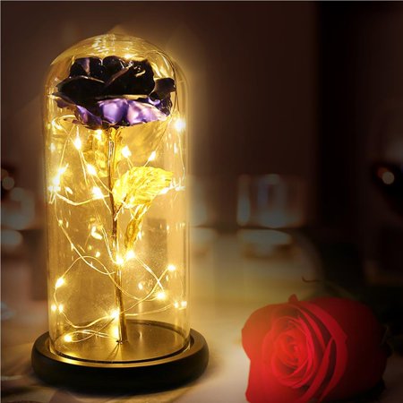 LED Eternal Rose with Glass Dome 24K Gold Foil rose balloon bouquet led ...