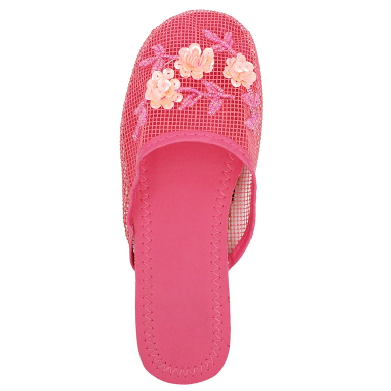 LAVRA Women's Mesh Sequin Slide Beaded Chinese Slippers