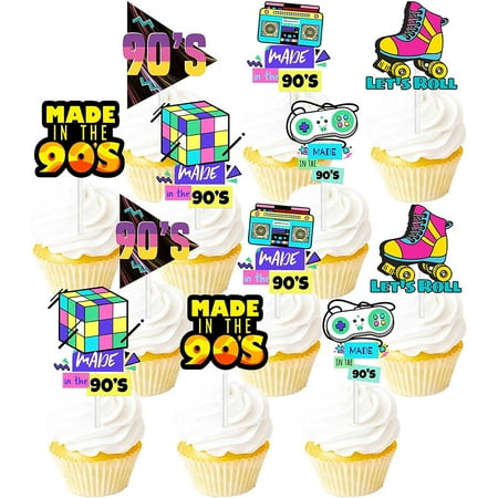 90’s Decade Dessert Cupcake Topper Gold Glitter Radio Retro Throwback ...
