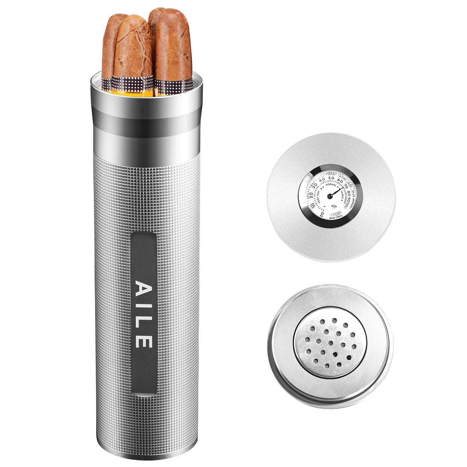 AILE Cigar Stainless Steel humidor Silver Travel Cigar case Tube for 3 ...