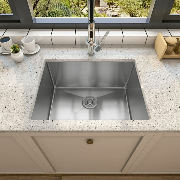 Sinber 23" x 18" x 9" Undermount Single Bowl Kitchen Sink with 18 Gauge ...