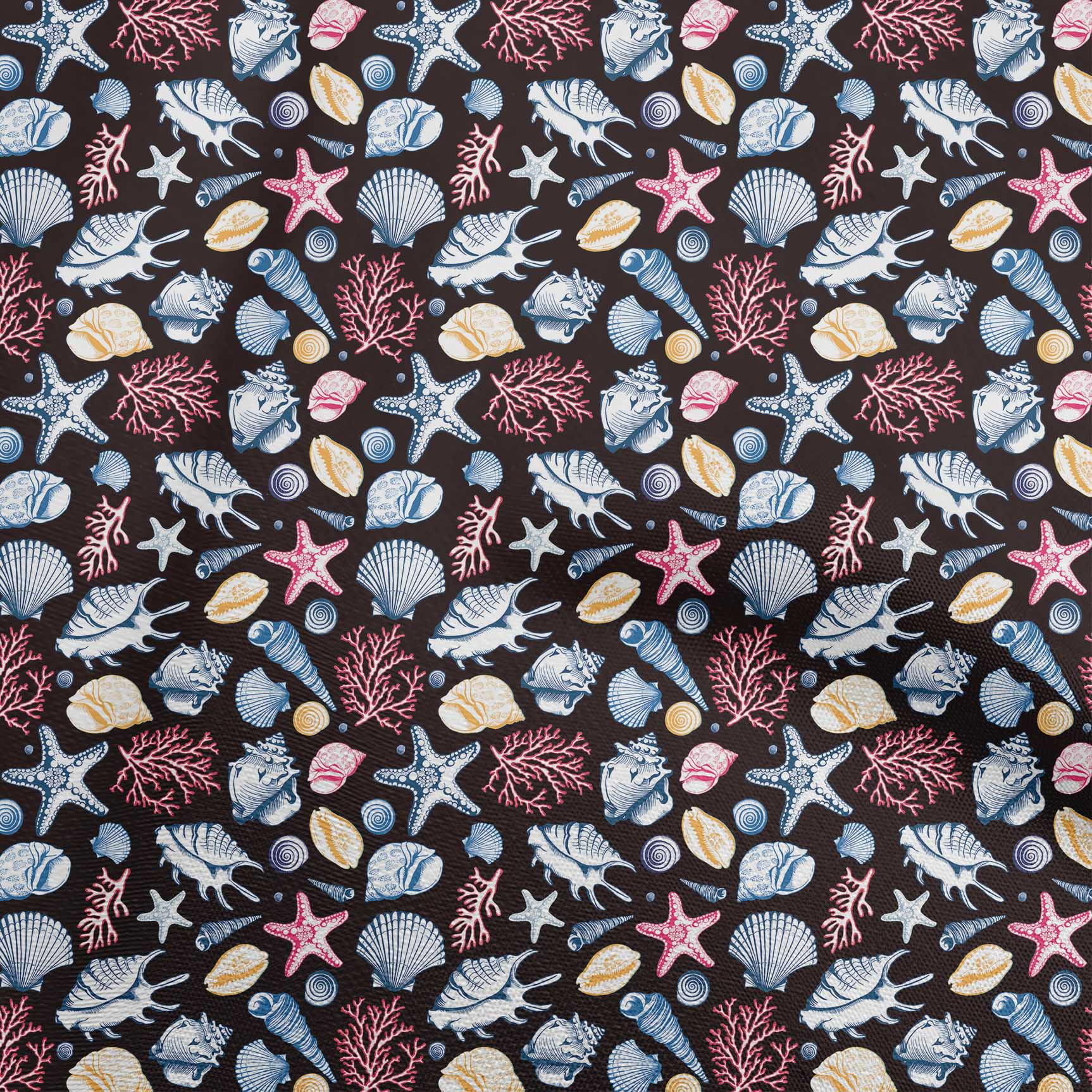 oneOone Polyester Lycra Dark Wine Fabric Sea Shells Pattern Quilting ...