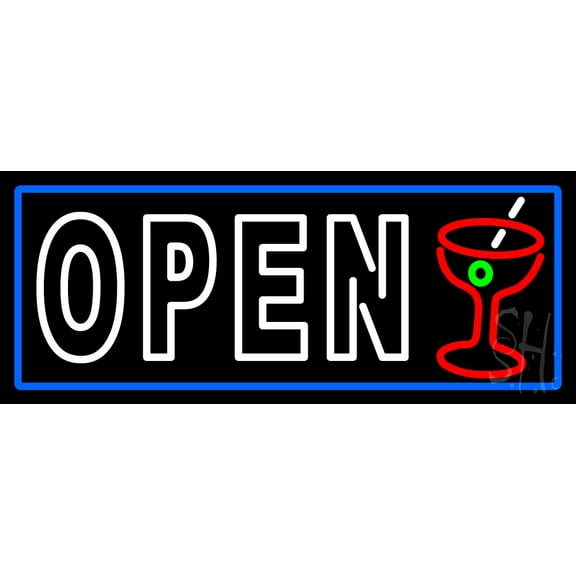 Cocktails With Two Glasses Open LED Neon Sign 13 x 24 - inches, Clear ...