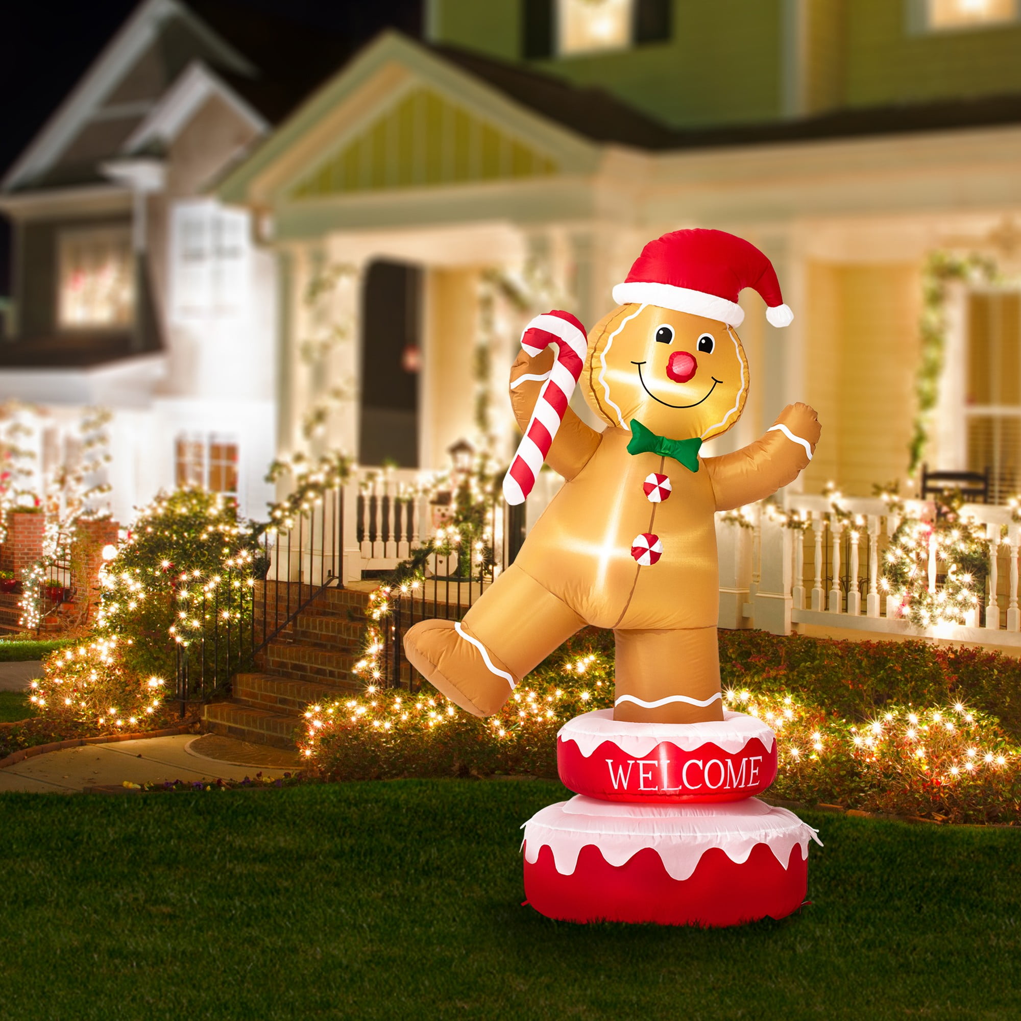 Glitzhome 6FT Lighted Inflatable Rotating Gingerbread Man Decor ...