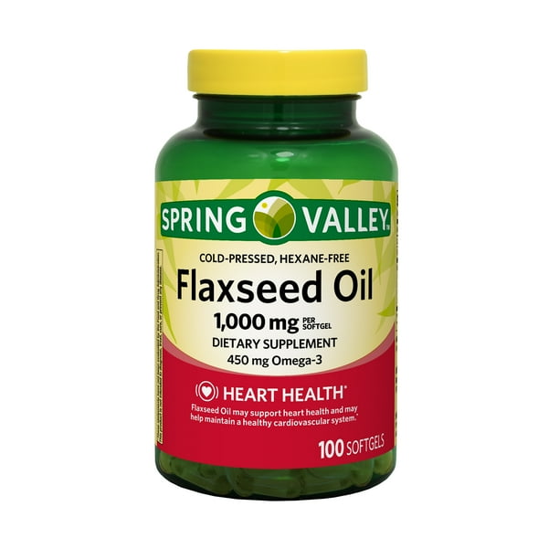 Spring Valley Flaxseed Oil Softgels Dietary Supplement, 1,000 mg, 100 ...