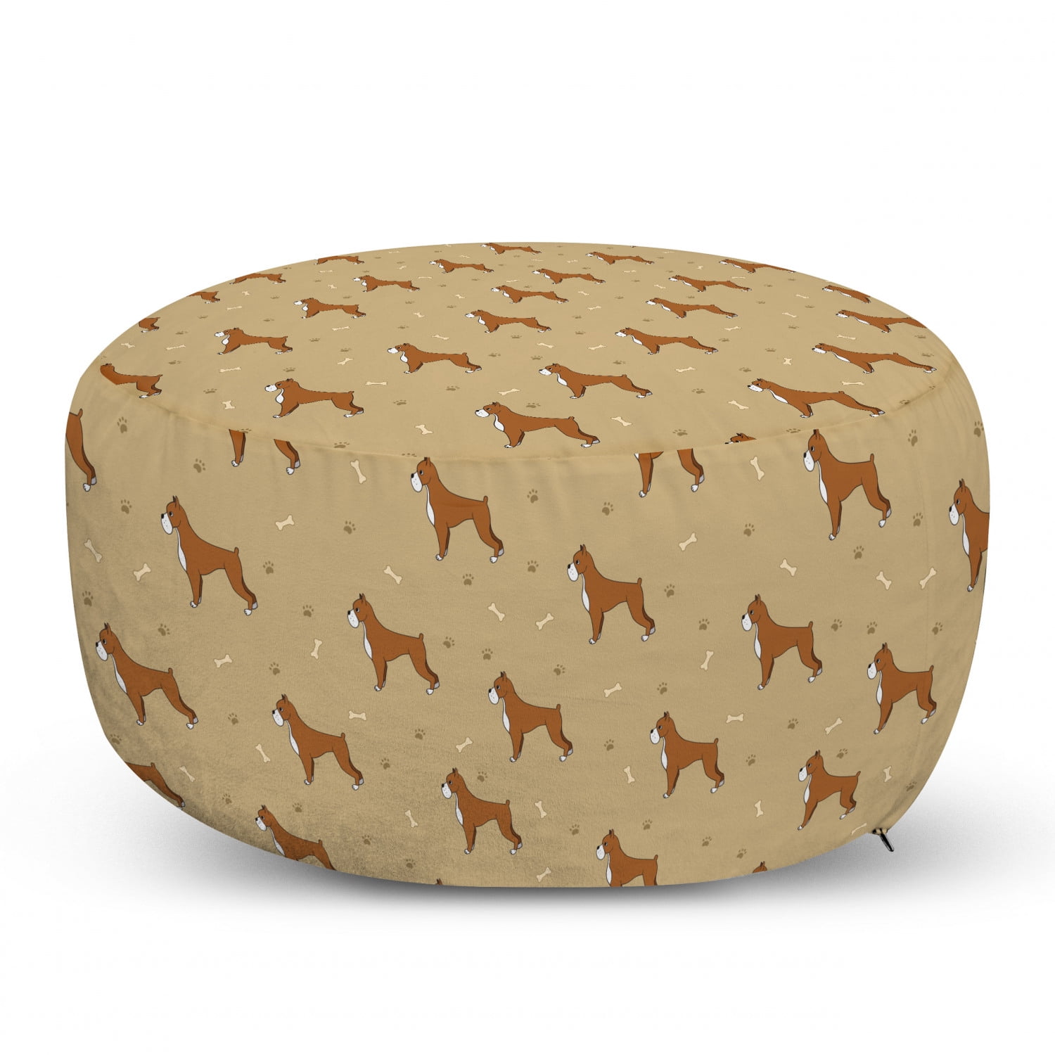 Boxer Dog Pouf Cover with Zipper, Cartoon Purebred Dogs Paw Prints and ...