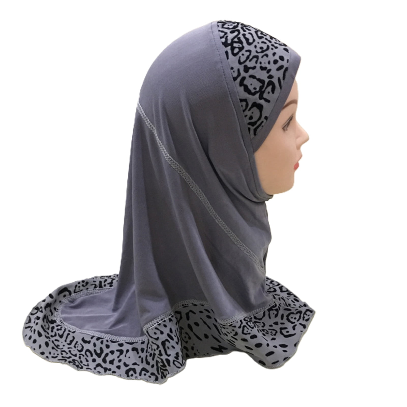 Kids Hijab, Leopard Printed Stitching Sun-protection Wave Muslim ...