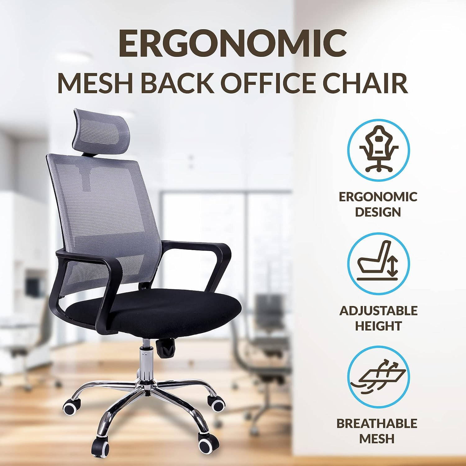 US Office Elements Ergonomic Office Chair with Lumbar Support, High ...