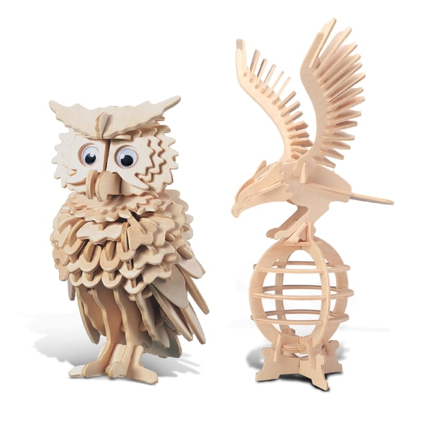 Puzzled Bundle of Eagle and Owl, Wild Birds Wooden 3D Puzzle ...
