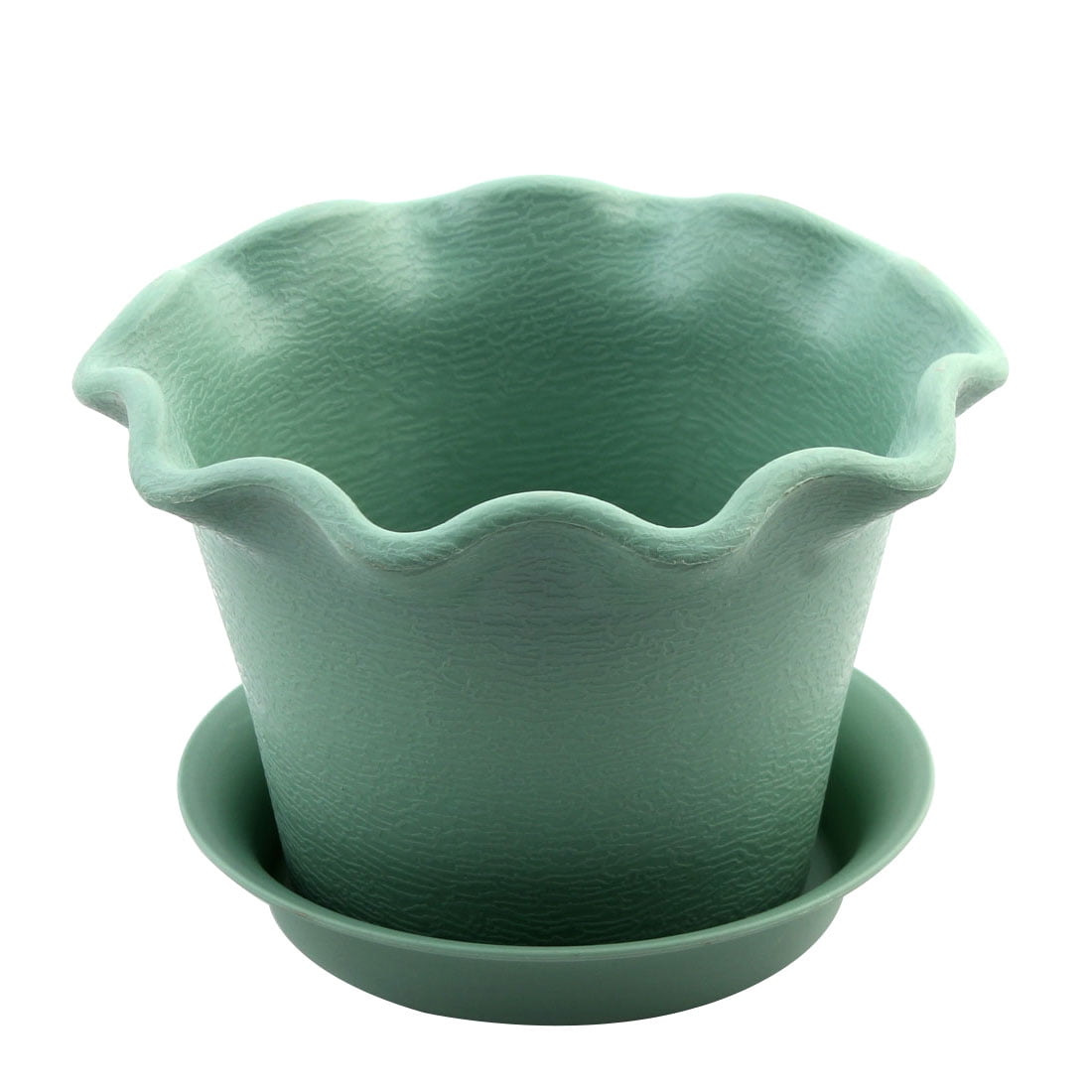 Plastic Garden Decor Flower Plant Pot Holder 13cm Diameter Green w Tray ...