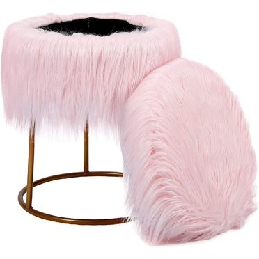 TiaGOC Faux Fur Vanity Stool Chair - Soft Furry Compact Padded Seat ...