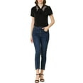 Allegra K Womens Tie Neck Ruffle Mesh Panel Semi Sheer Short Sleeve
