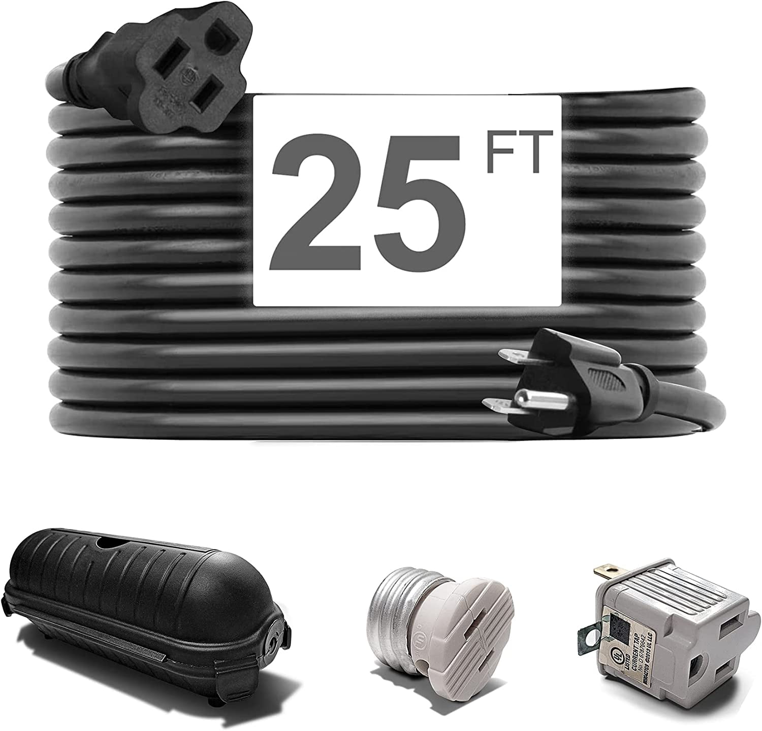 25ft Outdoor Extension Cord UL Certified 125VAC/13A/1625W Waterproof ...